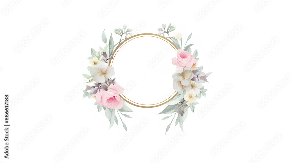 Watercolor flower frame. Soft spring flower mix, airy leaves and ...
