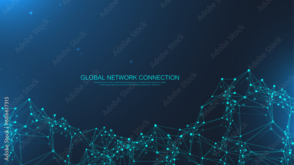 Global network connection banner design template. Header social network ...