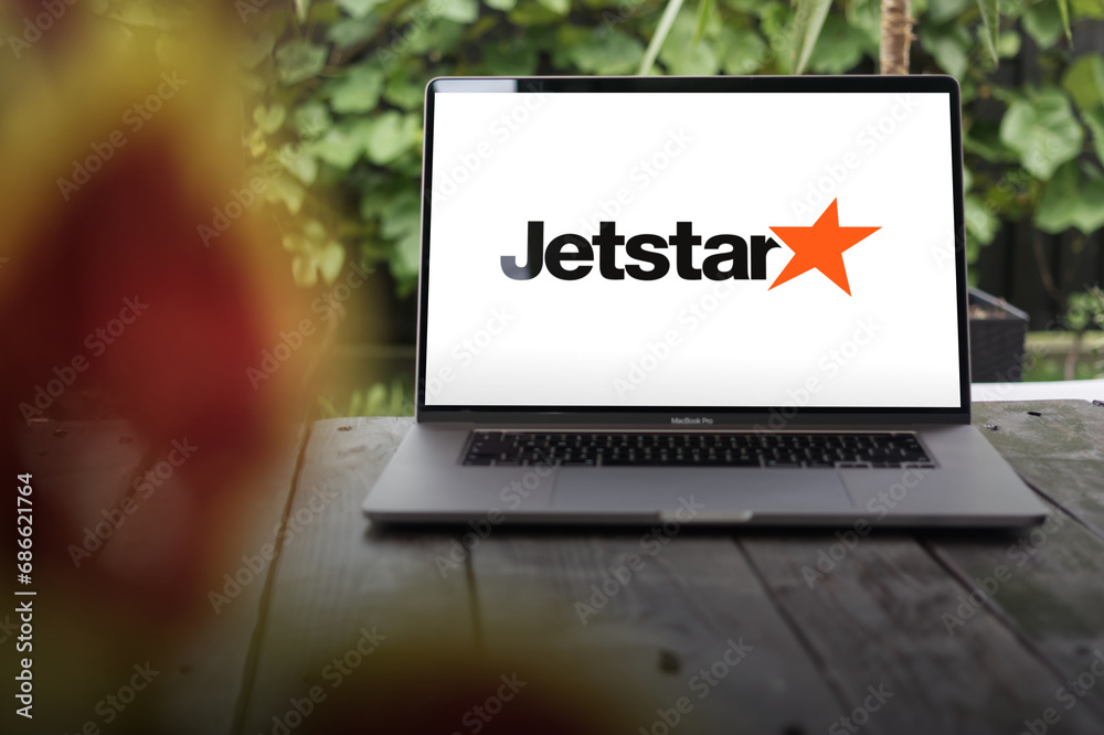Jetstar Airways logo, Australian low-cost airline, displayed on MacBook ...