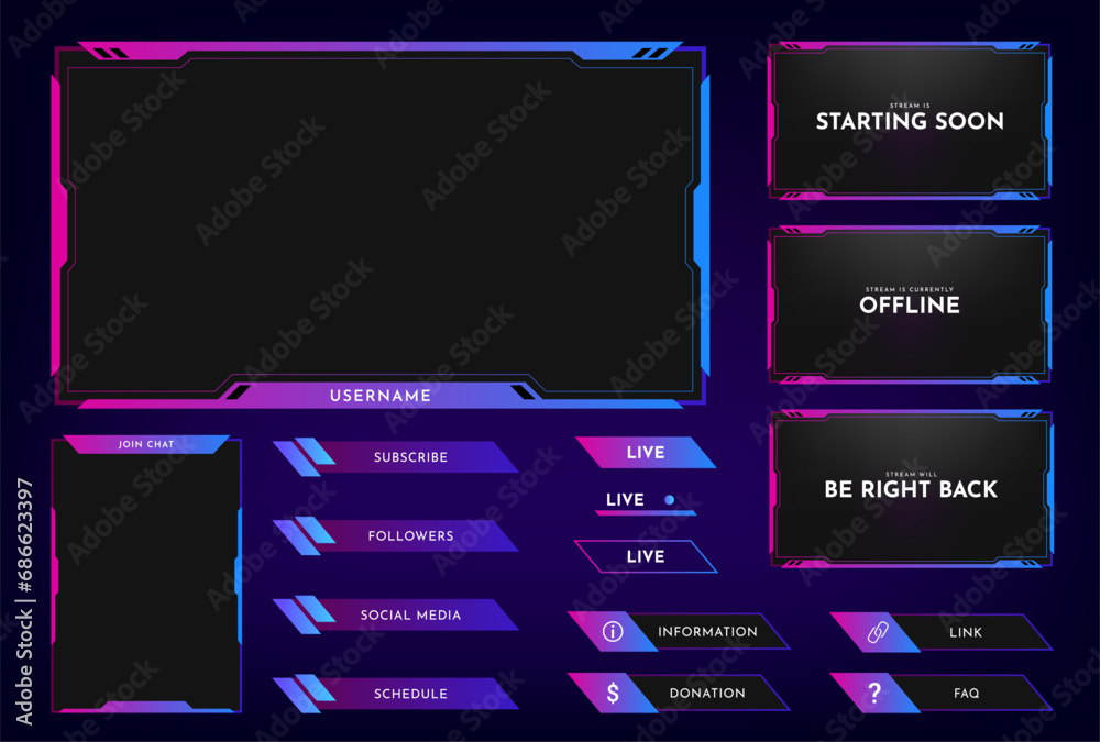 Vecteur Stock Twitch stream overlay panel design template. Futuristic ...