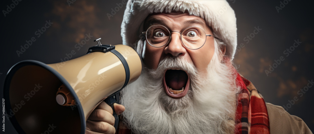 Santa claus screaming into a loudspeaker Stock Photo | Adobe Stock