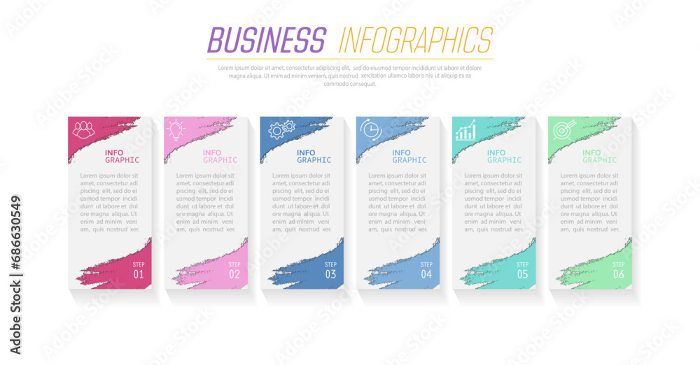 Business infographics. 6 stages of achieving the goal. Stages of the ...