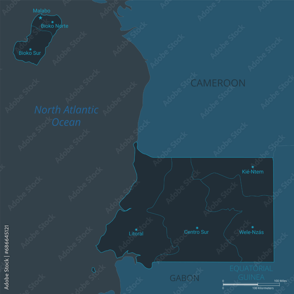 Equatorial Guinea map. High detailed map of Equatorial Guinea with ...