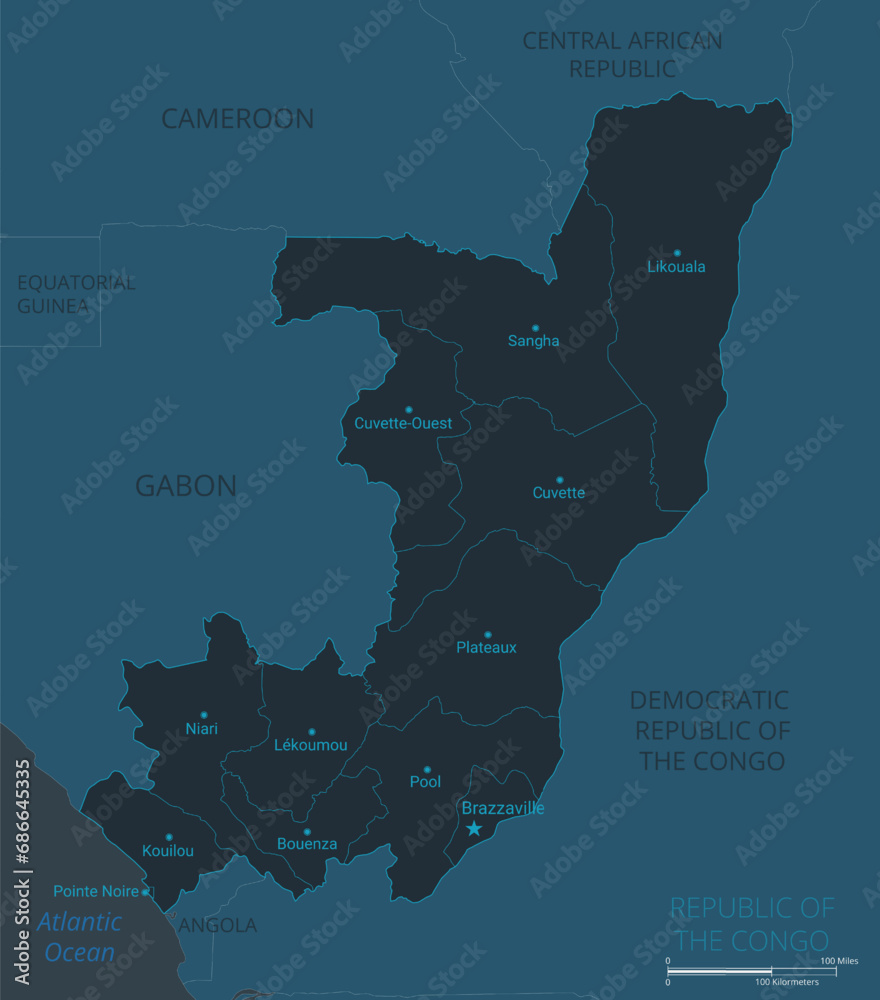 Republic of the Congo map. High detailed map of Republic of the Congo ...