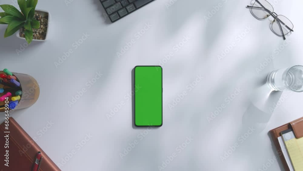 Top Down View Of A Smartphone With Mock Up Green Screen Chromakey ...