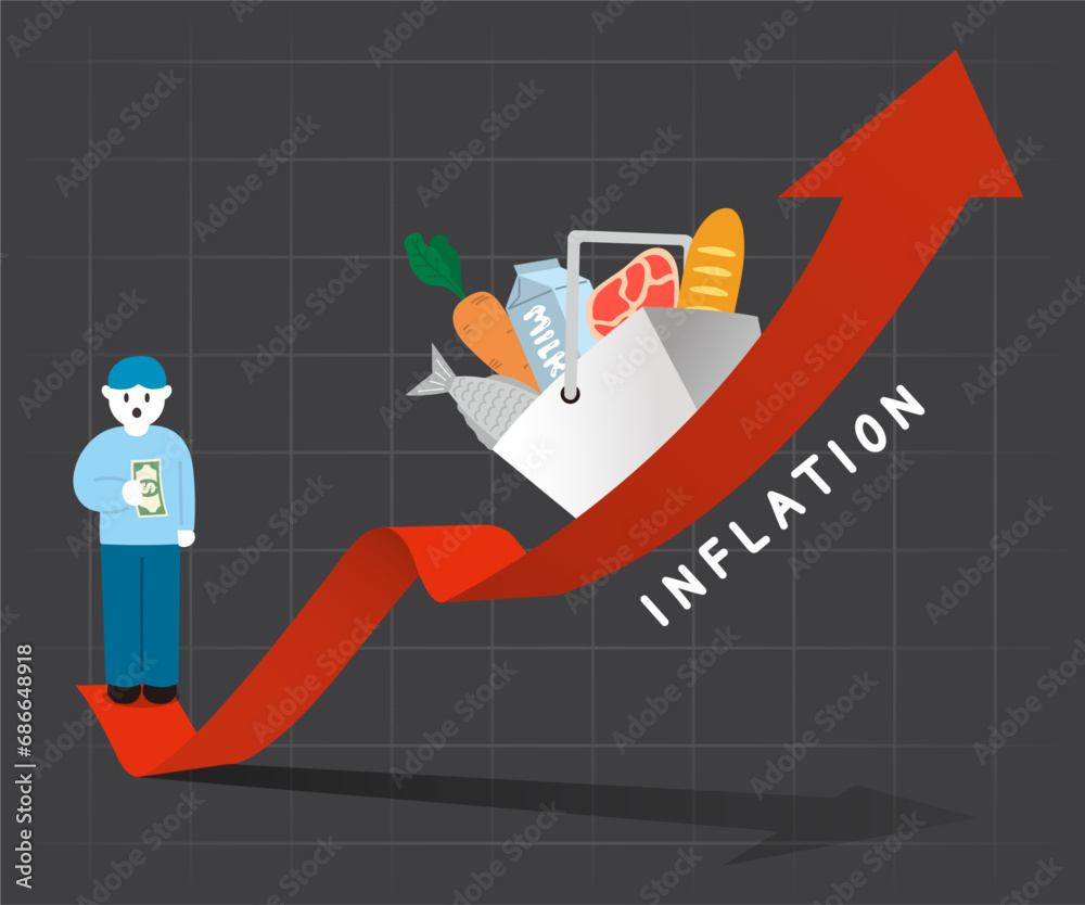 Poster 경제, 물가, 인플레이션 그래프 일러스트(Vector economy prices and inflation graph ...