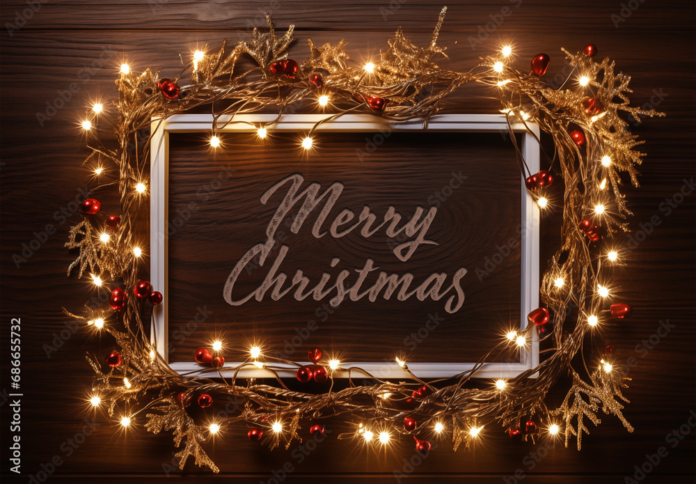 Christmas Frame Background With Festive Lights and Engraved Text ...