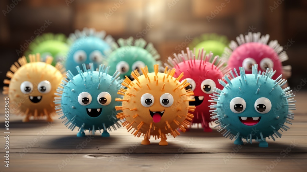 Cartoon viruses collection, funny microbes and bacteria set, cute ...