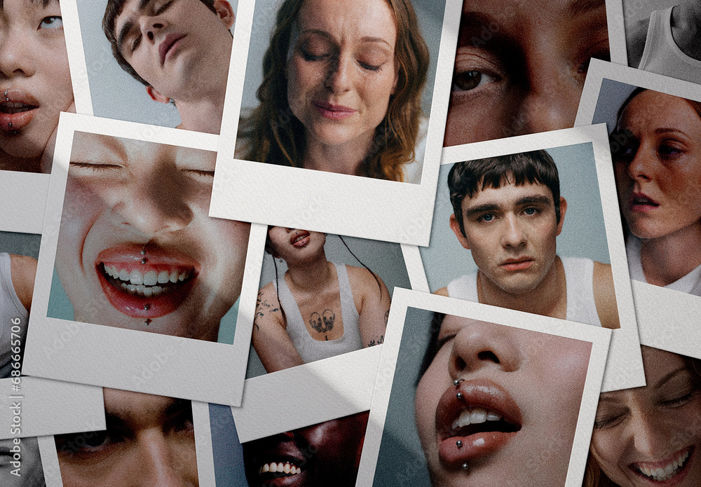 Scattered Polariod Photo Collage Mockup Stock Template | Adobe Stock