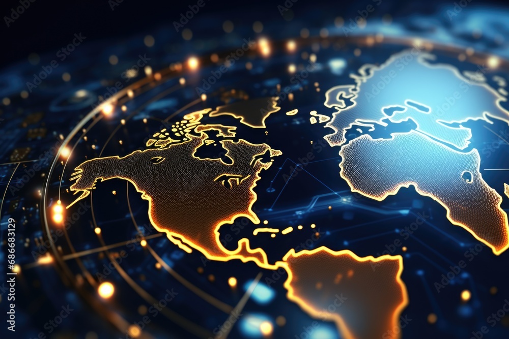 A detailed close-up of a map depicting the entire world. This image can ...