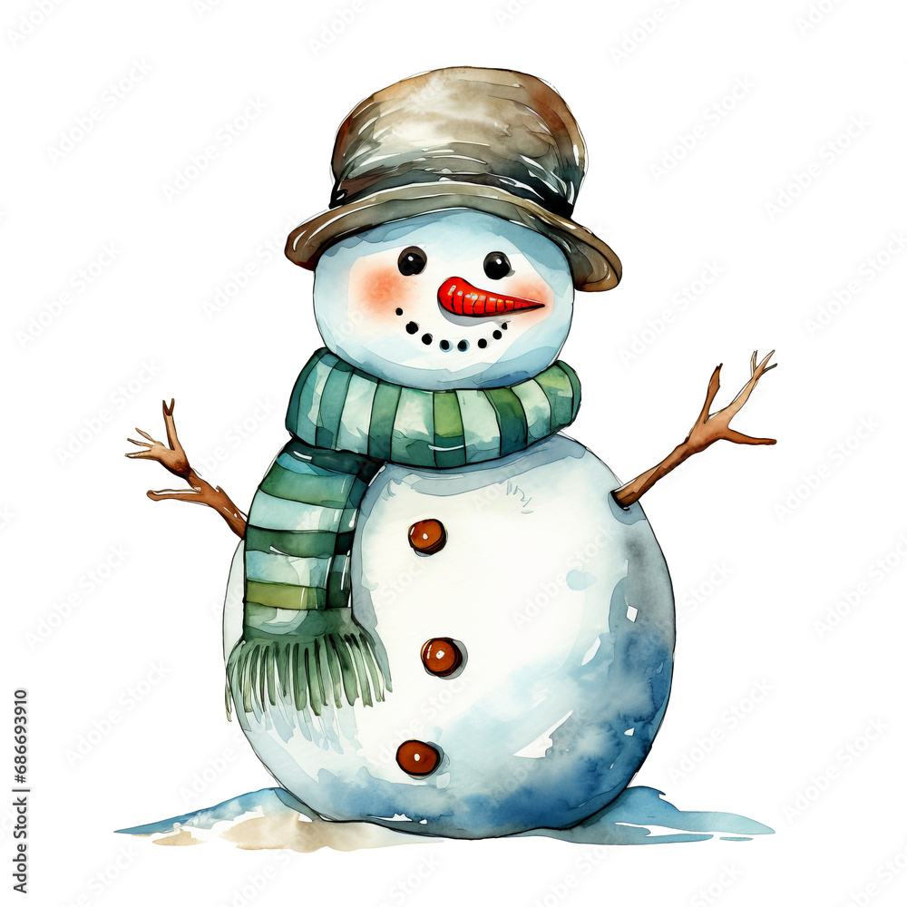 Schneemann Aquarell Clipart Winterdekor Weihnachten Hut Schal ...