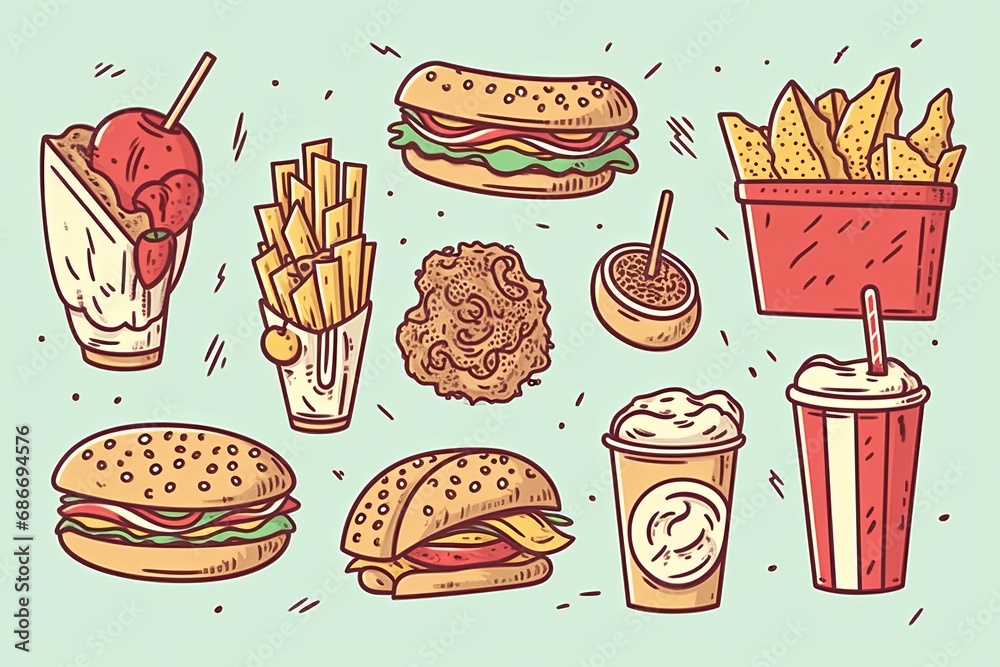 Assorted unhealthy food items, concept of junk food and the pitfalls of ...