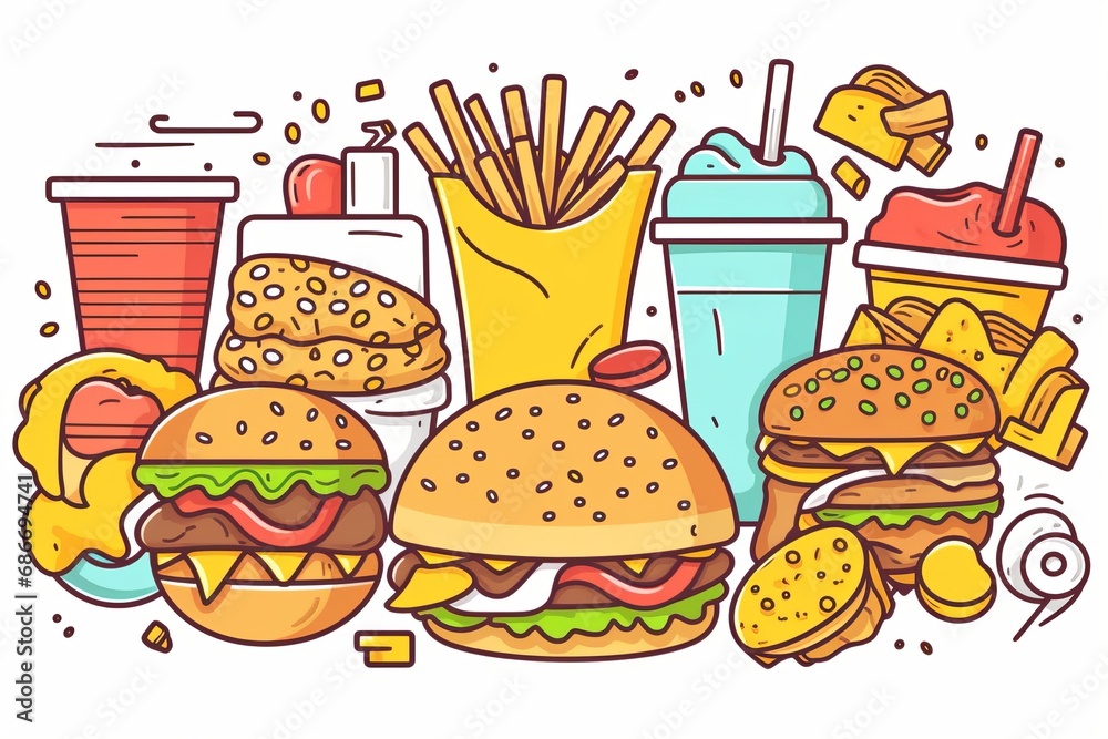 Assorted unhealthy food items, concept of junk food and the pitfalls of ...