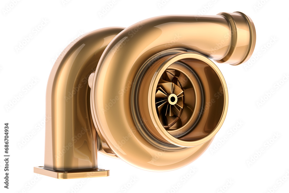 Poster Golden Car Turbocharger, 3D rendering isolated on transparent ...