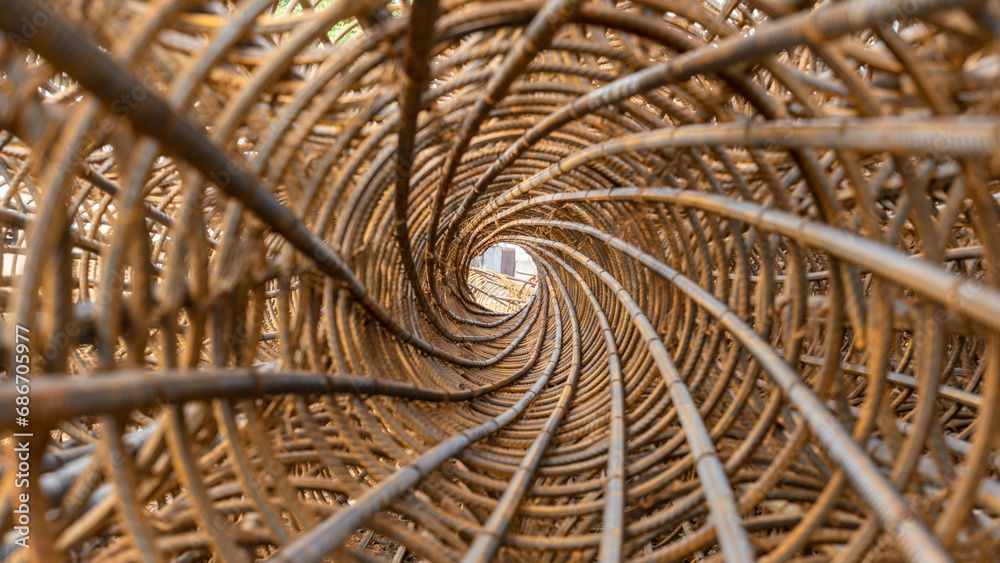 View from inside Circular Reinforced Steel Column for concrete pillar ...