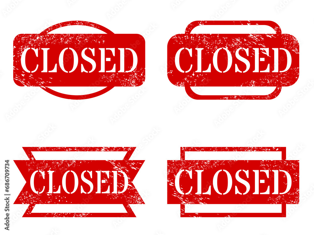 Closed rubber stamps. Grungy red stamp text. PNG objects with ...