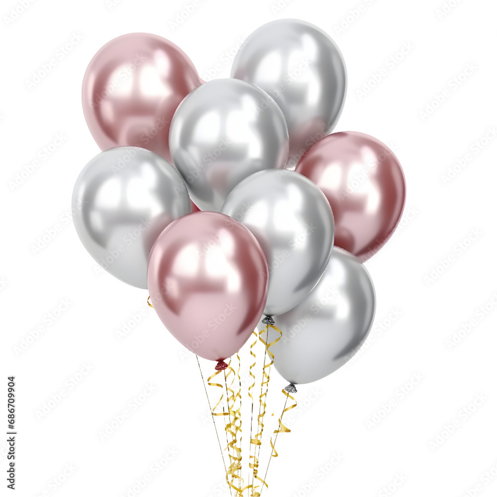 Realistic Pink Silver balloons on transparent background, birthday ...