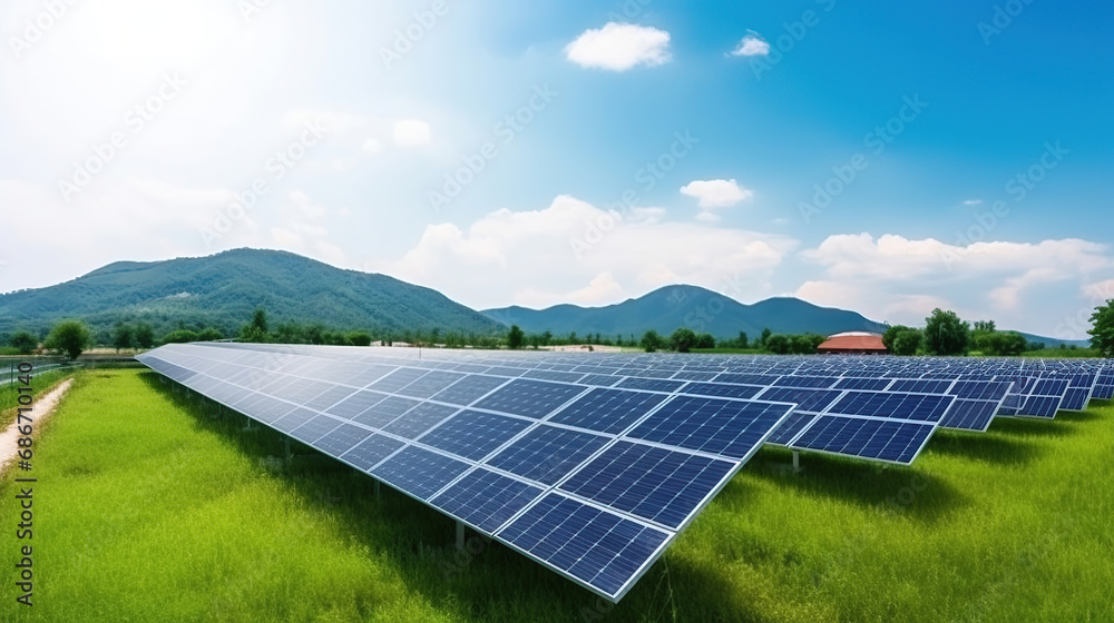 Solar power station with solar panels for producing electric power ...