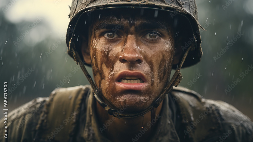 Foto de World War 2 soldier on the battlefield. Concept of Historical ...