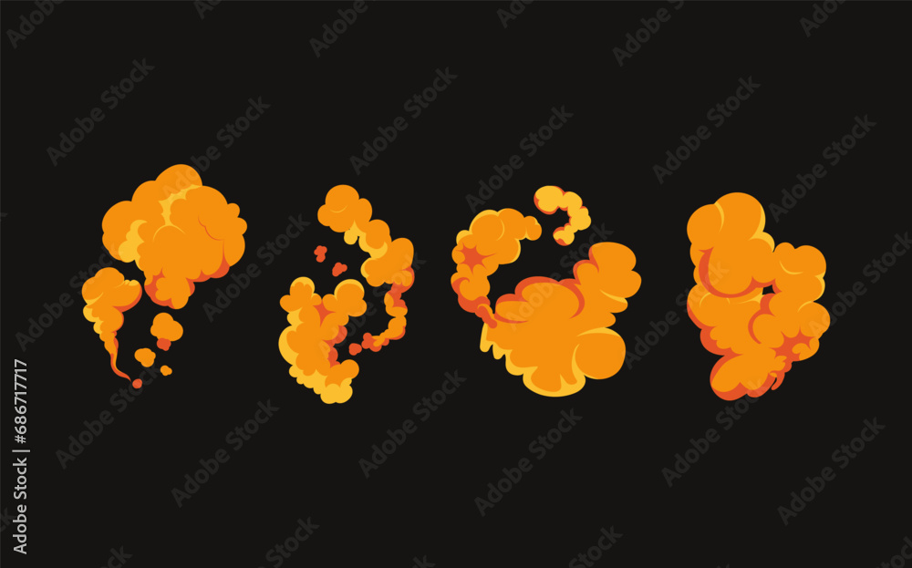 Smoke explosion animation of an explosion with comic flying clouds. Set ...