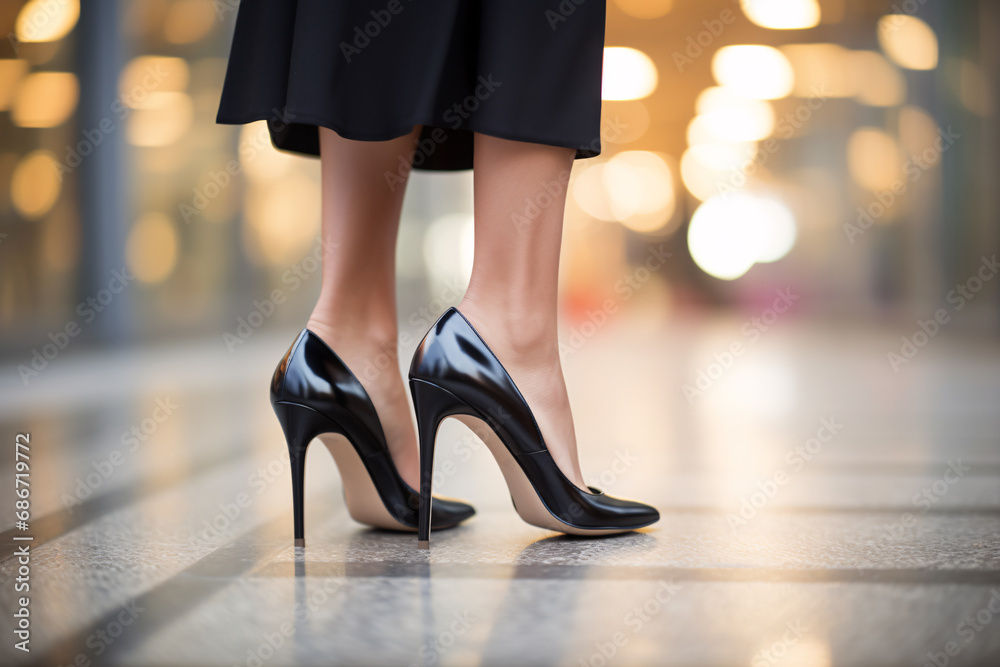Woman's feet in elegant black high heel shoe son street Stock Photo ...