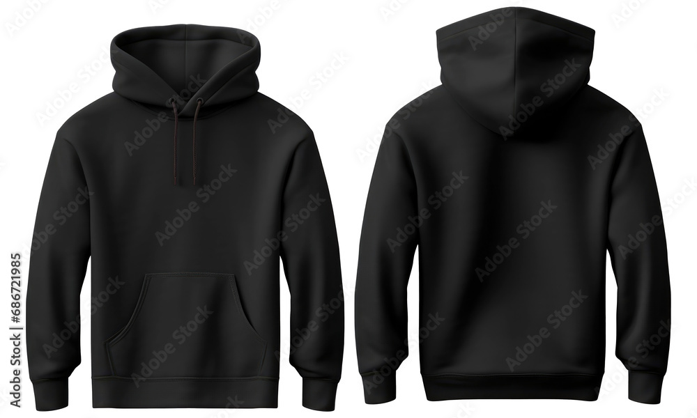 Blank black hoodie in front and back view, mockup, isolated on ...