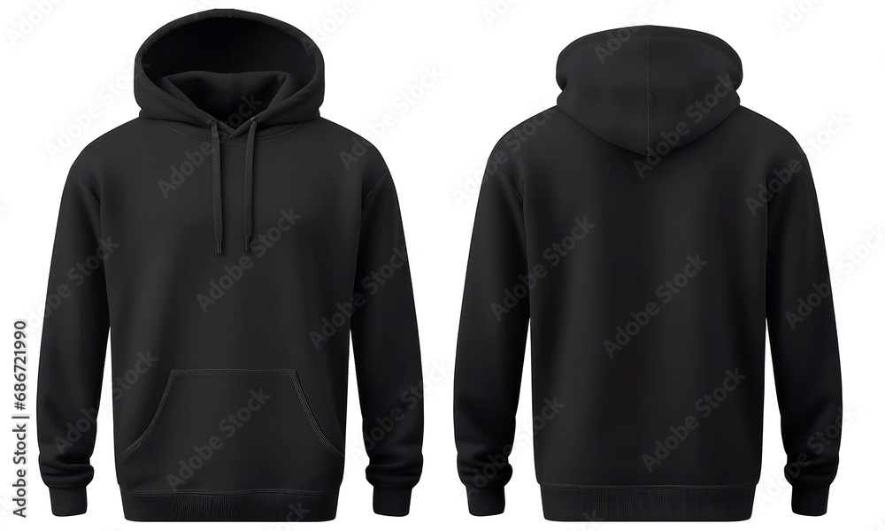 Blank black hoodie in front and back view, mockup, isolated on ...