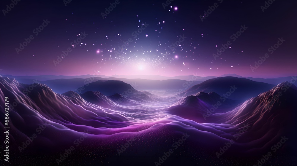 Dynamic Purple Particle Wave with Shining Dots, Digital, Landscape ...