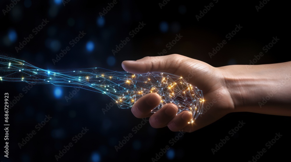 Human shaking hand with next generation Artificial intelligence hand ...