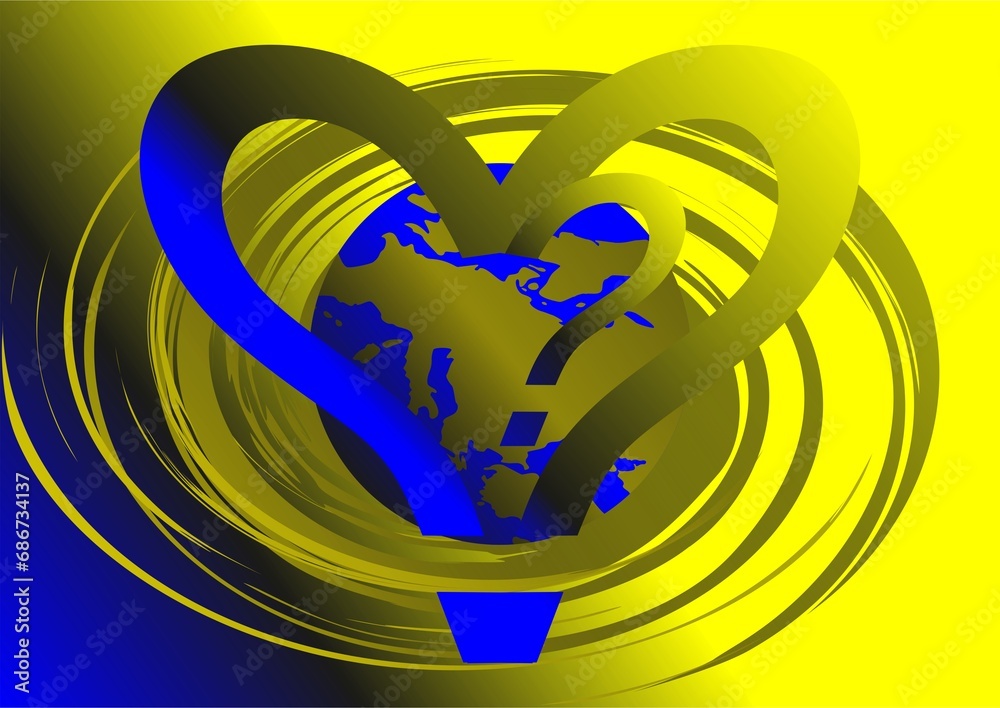 Planet Earth, vortex, heart and question mark - abstract graphics ...