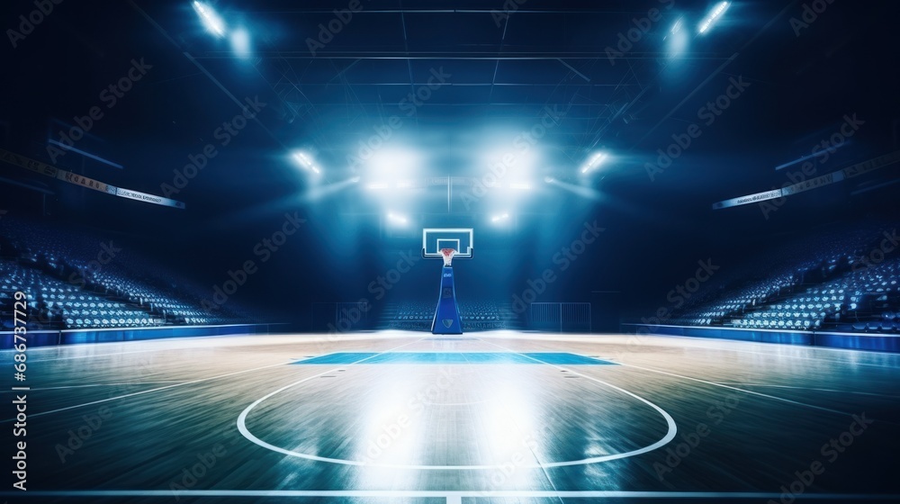 gym in blue tones for playing basketball or volleyball. concept sports ...