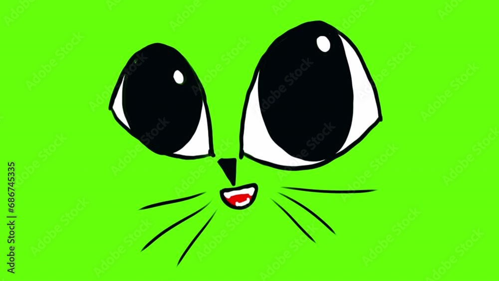 Cute cartoon cat eyes blink on a green screen. Animation of a cute ...