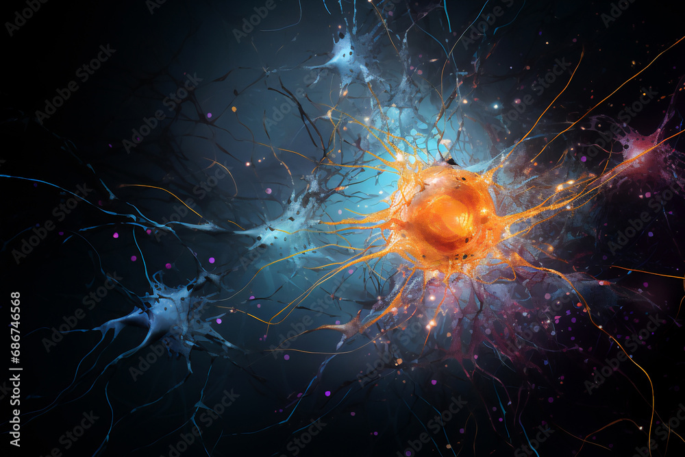 Close-up view of a neural brain cell, revealing the biological ...