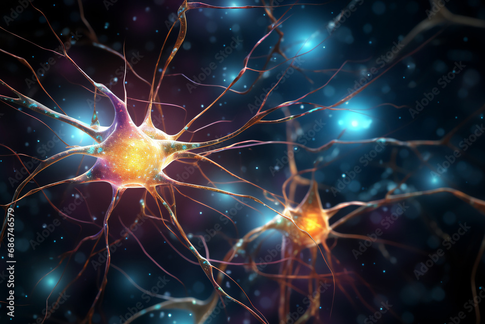 Close-up view of a neural brain cell, revealing the biological ...