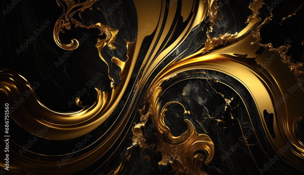 Black Marble Background with Golden Patterns. Dark Marbled Backdrop ...
