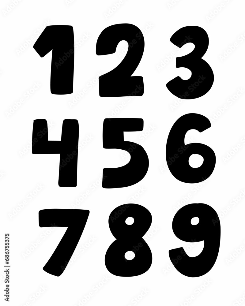 Capital black digits numbers font from 0 to 9 font set. Vector ...