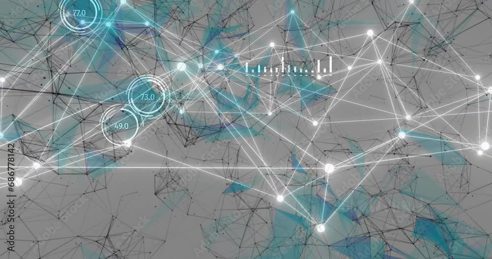 Animation of graphs, changing numbers in loading circles connected dots forming geometric shapes ...