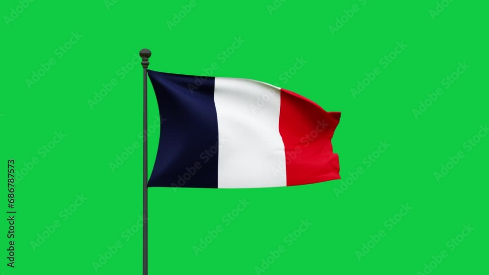 france flag waving on green screen background. 4K High Detail 3D ...