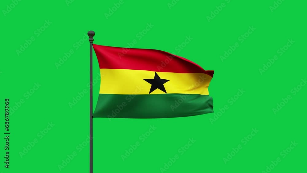 ghana flag waving on green screen background. 4K High Detail 3D ...