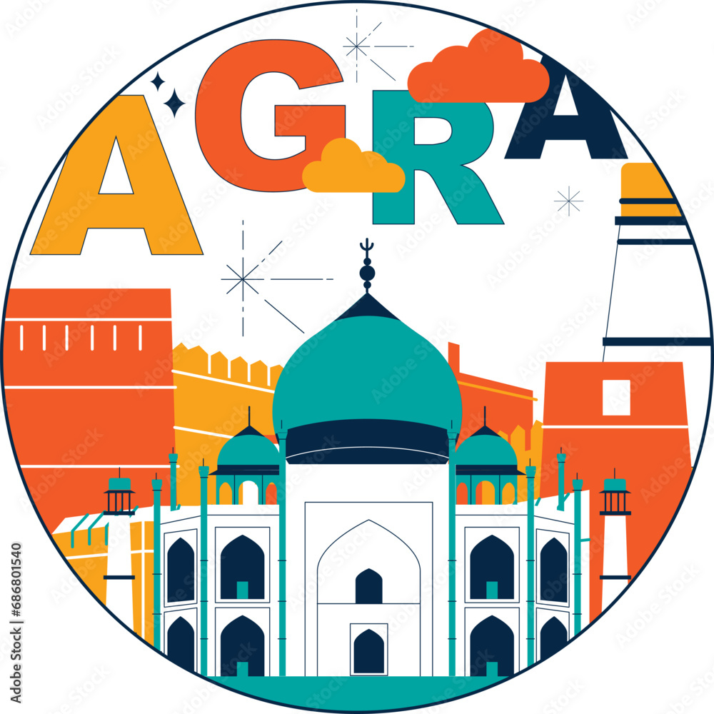 Typography word Agra branding technology concept. Collection of flat ...