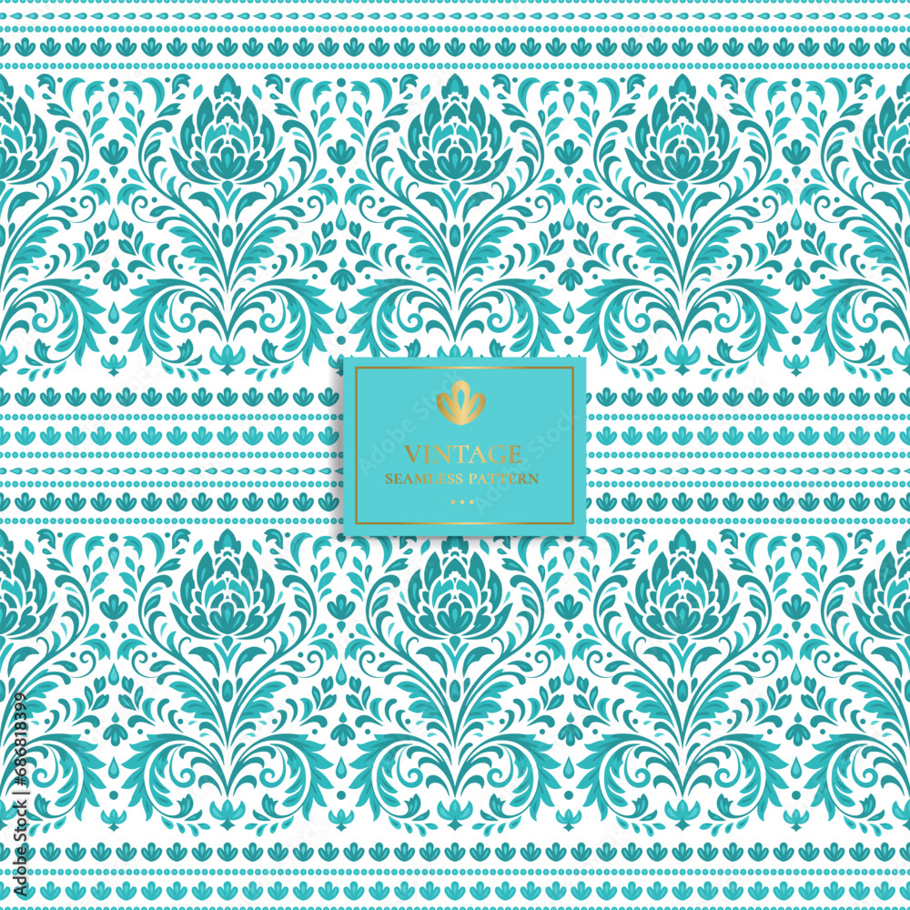 Turquoise and white vector seamless pattern. Ornament, Traditional ...