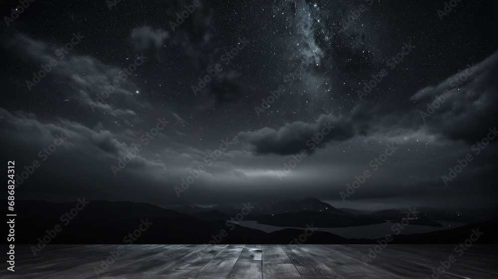 Captivating night sky over a serene landscape, featuring a starry black ...