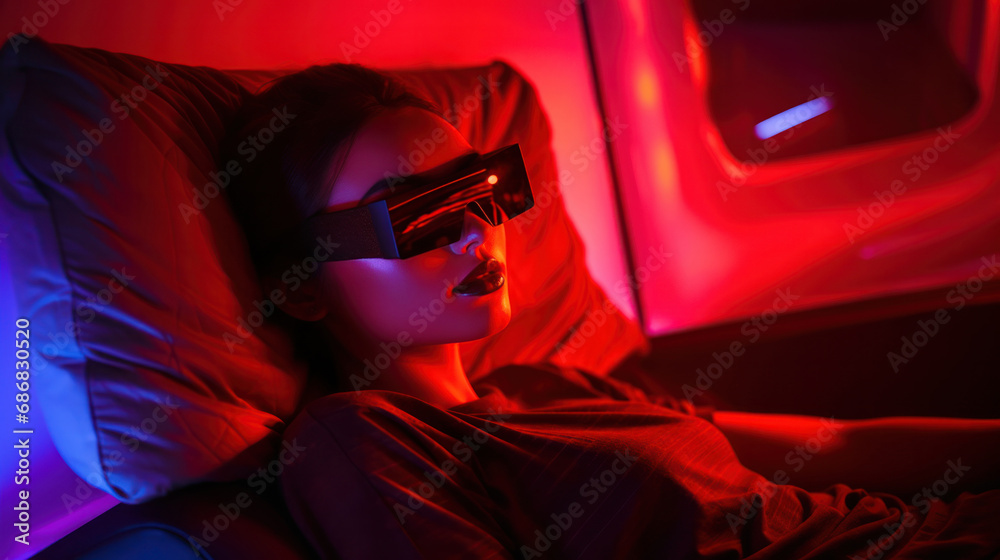 Technological Innovation: Young Lady Using Augmented Reality Glasses in ...