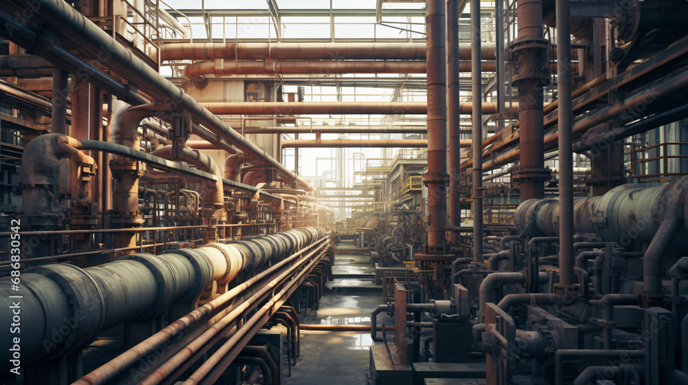 complex piping systems within industrial plants reflection modernity ...