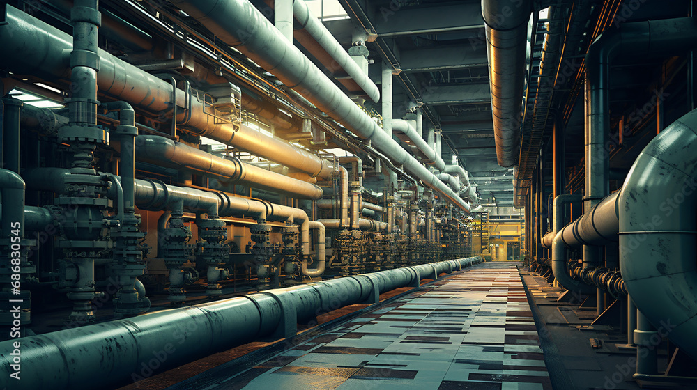 complex piping systems within industrial plants reflection modernity ...