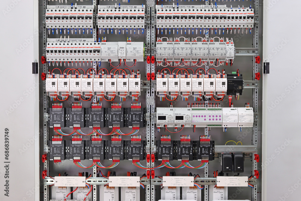 Electric switchboard in the ABB housing for the apartment. Socket ...