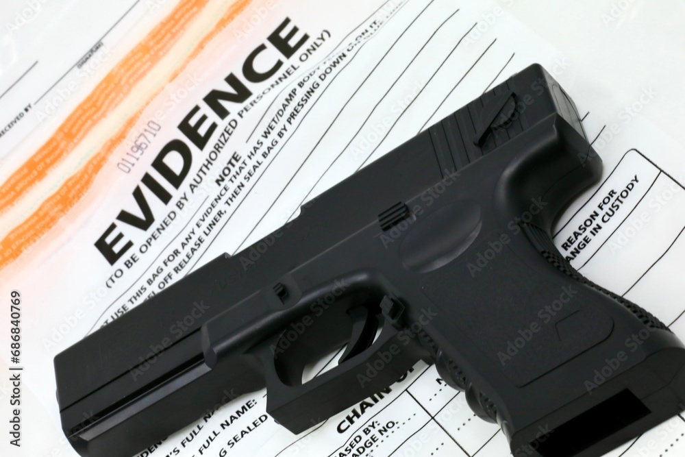 Crime scene murder weapon in an evidence container Stock Photo | Adobe ...