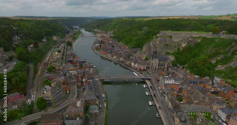 Establishing aerial shot of Dinant, Belgium drone cinematic video ...