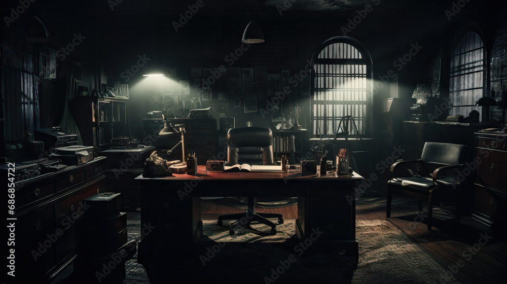 Film Noir Detective Office: A dimly lit private investigator's office ...
