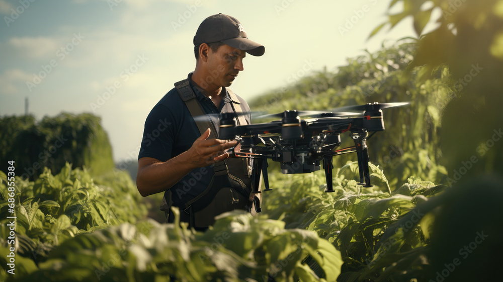 Agricultural Drone Operator: A portrait of a professional operating ...